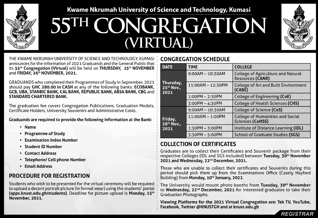 55th CONGREGATION (VIRTUAL) 2021 | College of Science, KNUST